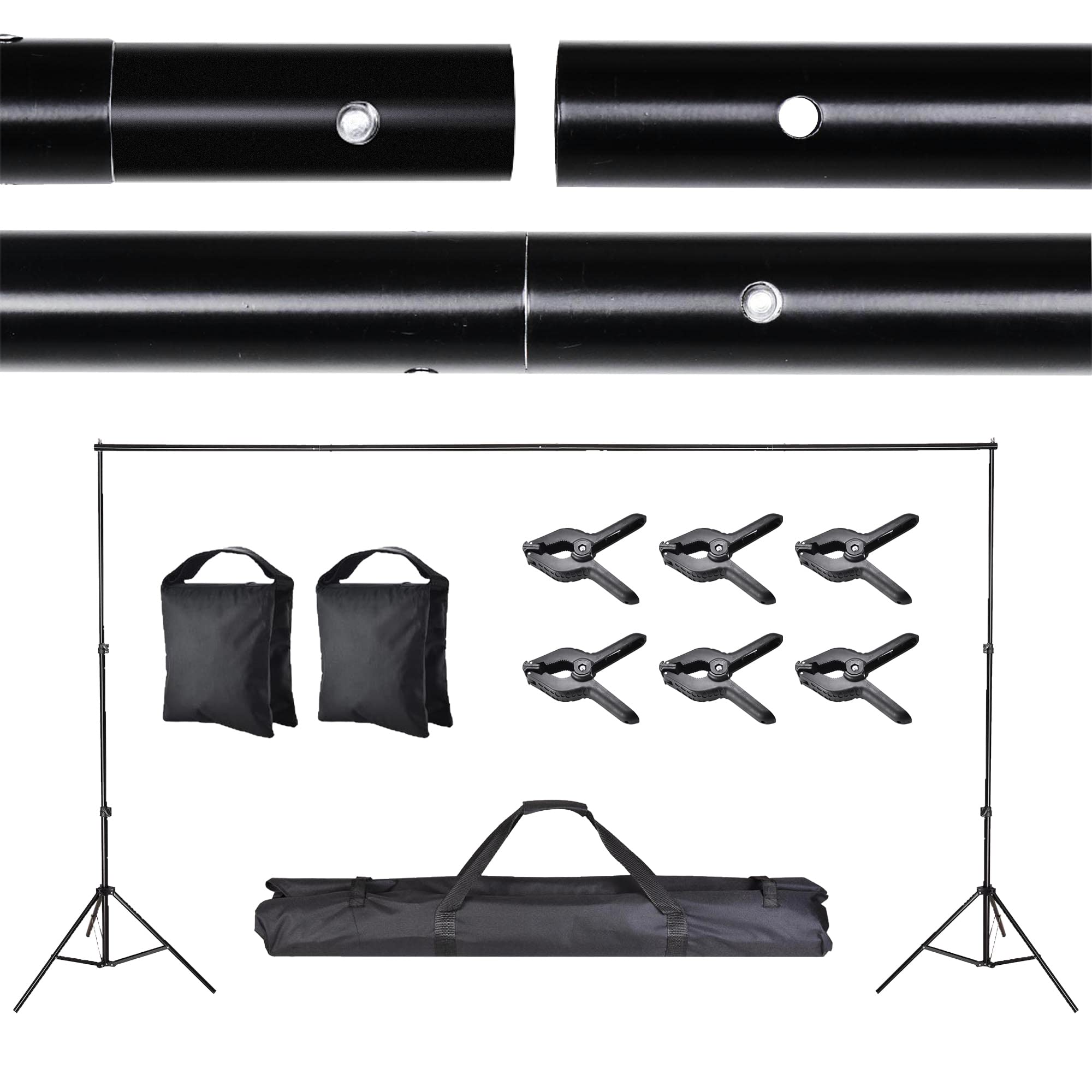Backdrop Stand Kit 7 x 10ft Adjustable Background Support System Stand Kit 6 Clips Carry Bag for Studio Photo Live Stream Party Event