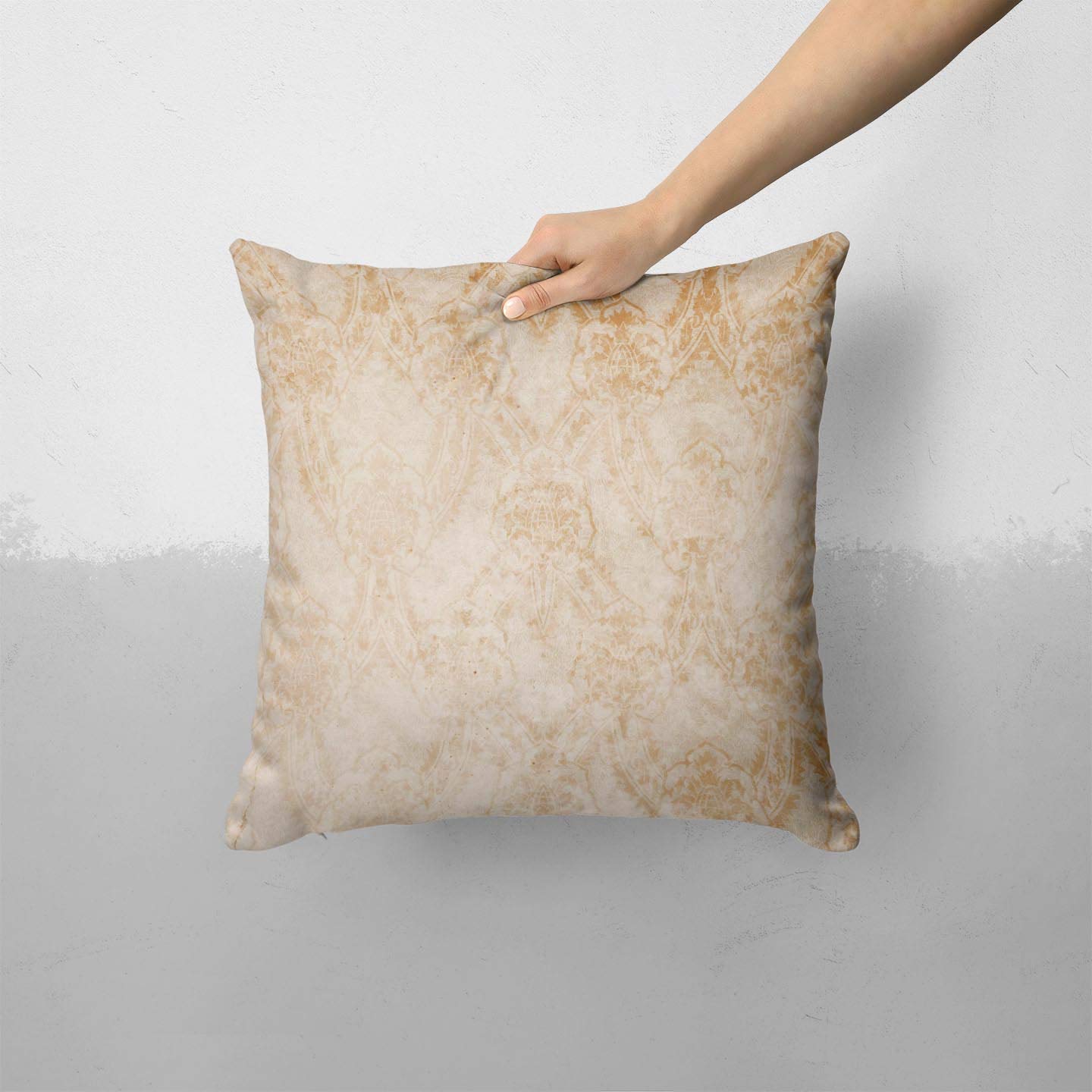 iiRov Faded Tan and Brown Ribbon Damask Pattern - Custom Decorative Home Decor Indoor or Outdoor Throw Pillow Cover for Sofa, Bed or Couch Cushion (Pillow CASE Cover ONLY)