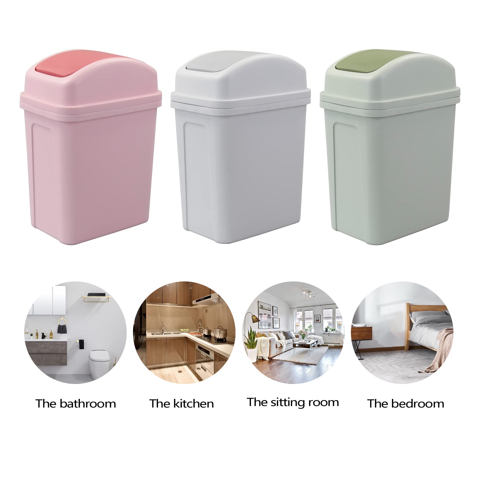 Innouse 7 L Small Garbage Can with Swing Lid, 1.8 Gallon Indoor Trash Bin with Lid (Grey)