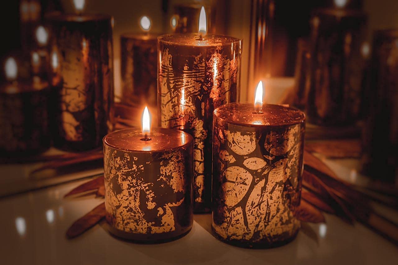 AuraDecor Set of 3 Black Pillar Candles with Gold Finish ( Gift Set , Pack of 3 Candles, 3, 4, 6 inch ), Large