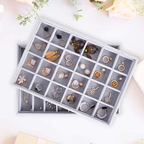 AUTOARK Ice Velvet Stackable Jewelry Tray Showcase Display Organizer,Set of 3,AJ-075
