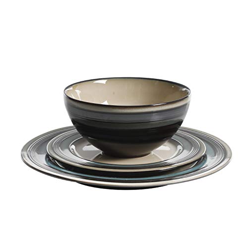 Gibson Elite 116870.12R Everston 12 Piece Reactive Glaze Dinnerware Set, Teal and Cream