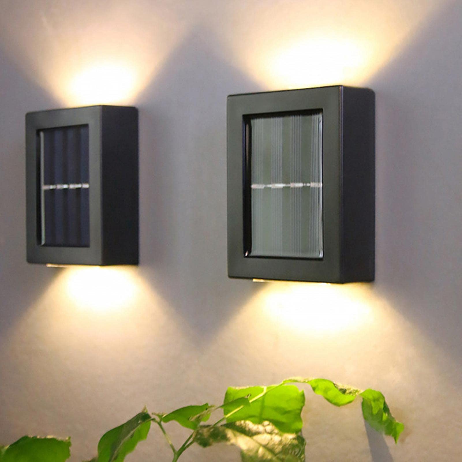 BWWNBY 2 LED Solar Wall Light UP and Down Illuminate Outdoor Sunlight Sensor Lamp Modern Nordic Style Decor for Home Garden Porch(Warm Light)