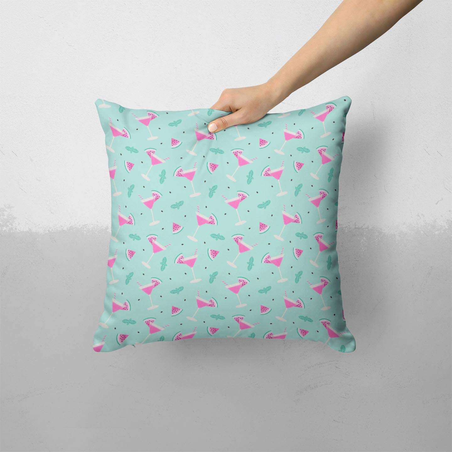 iiRov The Pink and Mint Watermelon Cocktail Pattern - Custom Decorative Home Decor Indoor or Outdoor Throw Pillow Cover for Sofa, Bed or Couch Cushion (Pillow CASE Cover ONLY)