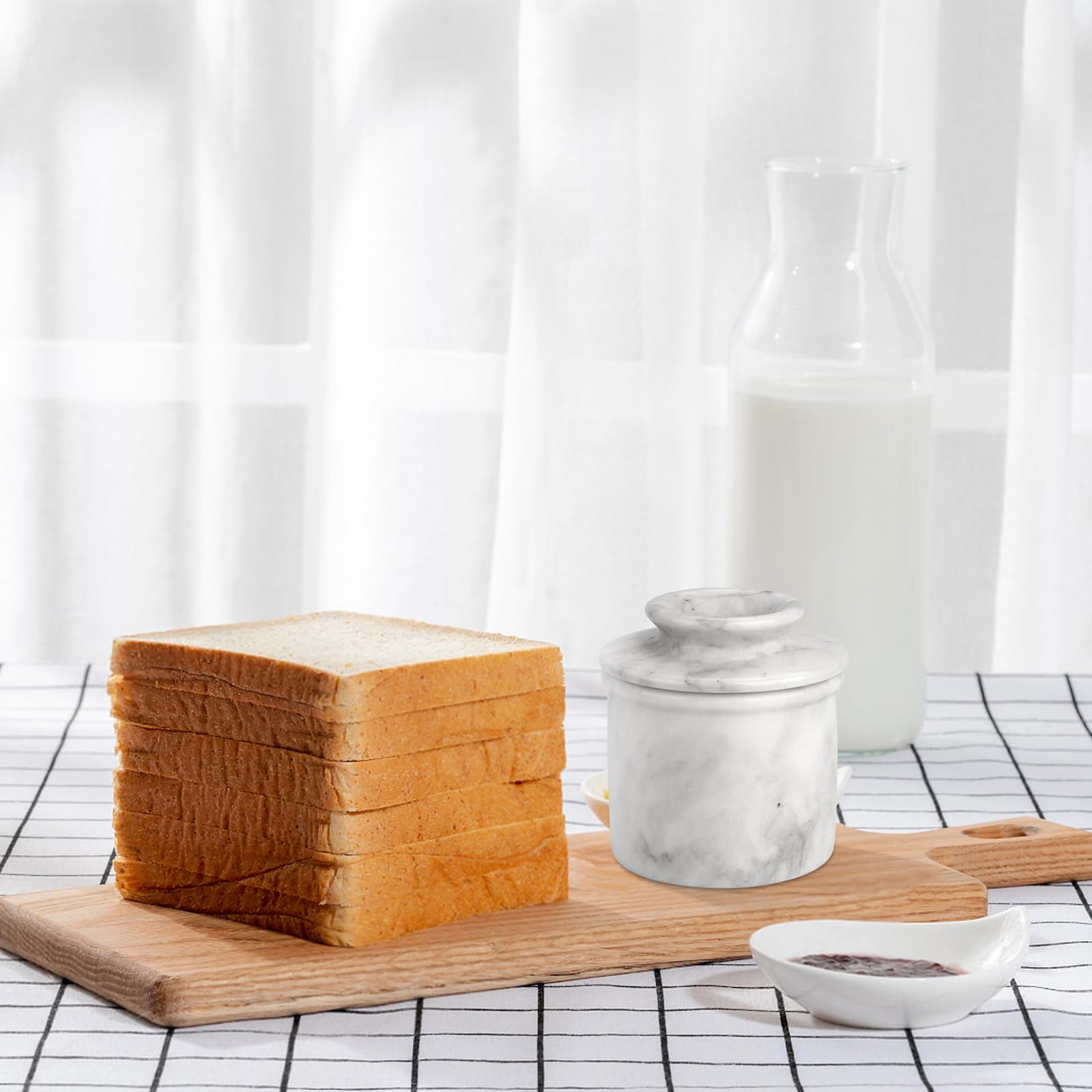 Butter Crock with Lid, Soft Spreadable Butter keeper, Marble French Butter Keeper to Leave On Counter, Butter Dish, Home and Kitchen Decor for Countertop (White Grey, Large)