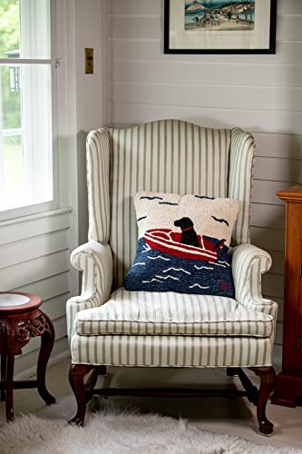 Chandler 4 Corners Artist-Designed Seadog Boating Hand-Hooked Wool Decorative Throw Pillow (18” x 18”) Dog Pillow for Couches & Beds - Easy Care & Low Maintenance - Black Labrador Square Pillow
