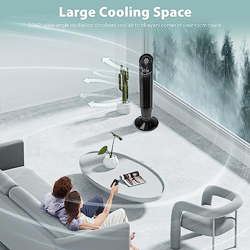 Antarctic Star Tower Fan 360°Oscillating Fan Quiet Cooling 24H Timer Remote Control Powerful Standing 8 Wind Speed 3 Wind Modes Ionizer Mode Bladeless Portable LED Display,Bedroom Office 40-Inch BLACK