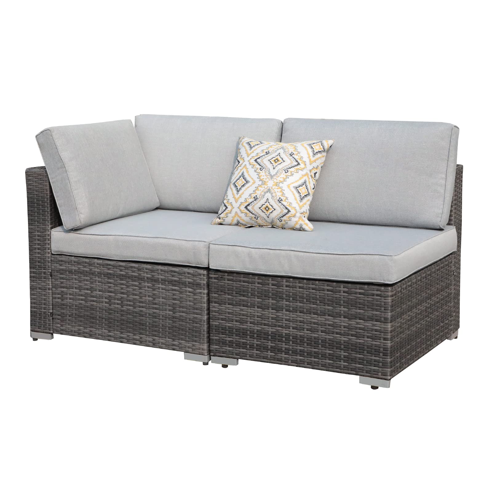 Patiorama 2-Piece Patio Furniture Set, Outdoor Sectional Sofa, All-Weather Grey PE Wicker Rattan Conversation Set,Outdoor Couch Loveseat,Patio Seating for Porch Balcony Garden Pool(Light Grey Cushion)