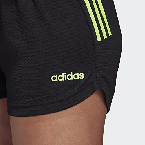 adidas Women's Design 2 Move 3-Stripes Knitted Shorts, Black/Signal Green,XL