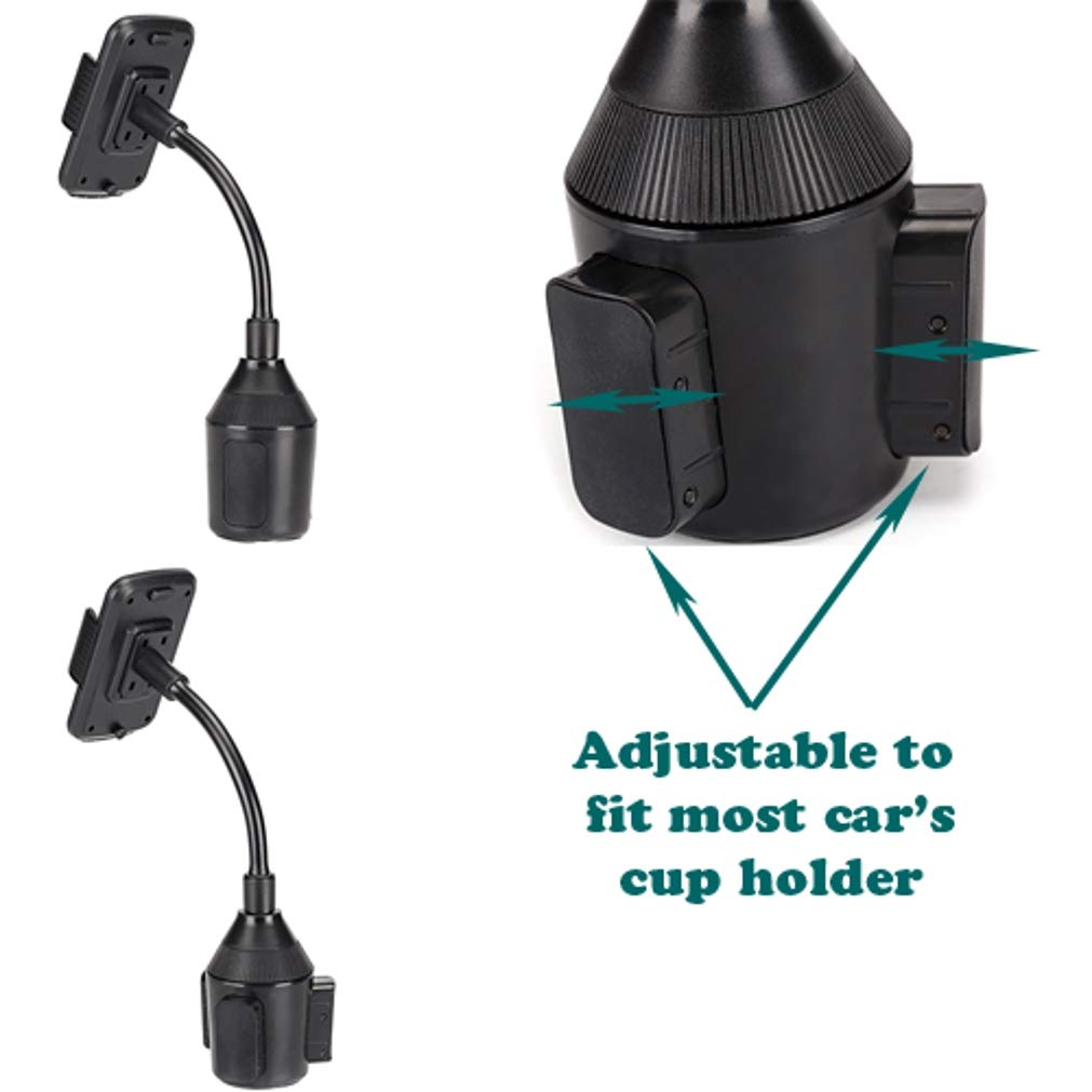 Fonus Car Cup Holder Goose Neck Mount compatible with iPhone X XR XS Max, 6 7 8 Plus - Samsung Galaxy S6 S7 S8 S9 Plus S10, Note 8 9 - LG G6 G7 ThinQ V35 V40 - Google Pixel 2 3 XL - All Smartphones
