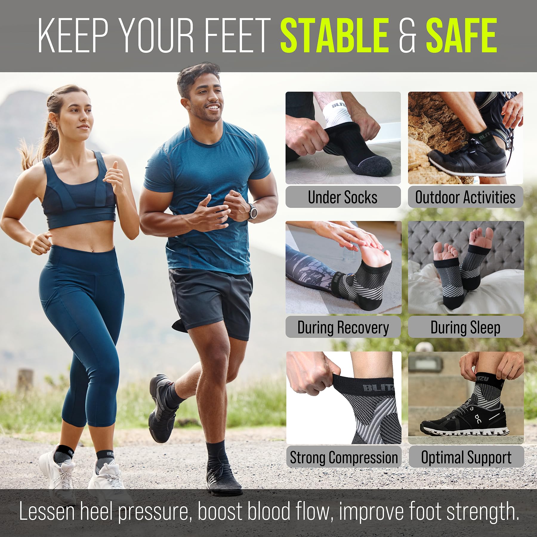 Foot & Ankle Brace Socks - Plantar Fasciitis Relief Neuropathy Socks, Arch Support for Women & Men, Ankle Compression Sleeve for Heel Spurs, Tendonitis, Ankle Wrap for Sprained Ankle Black S-M
