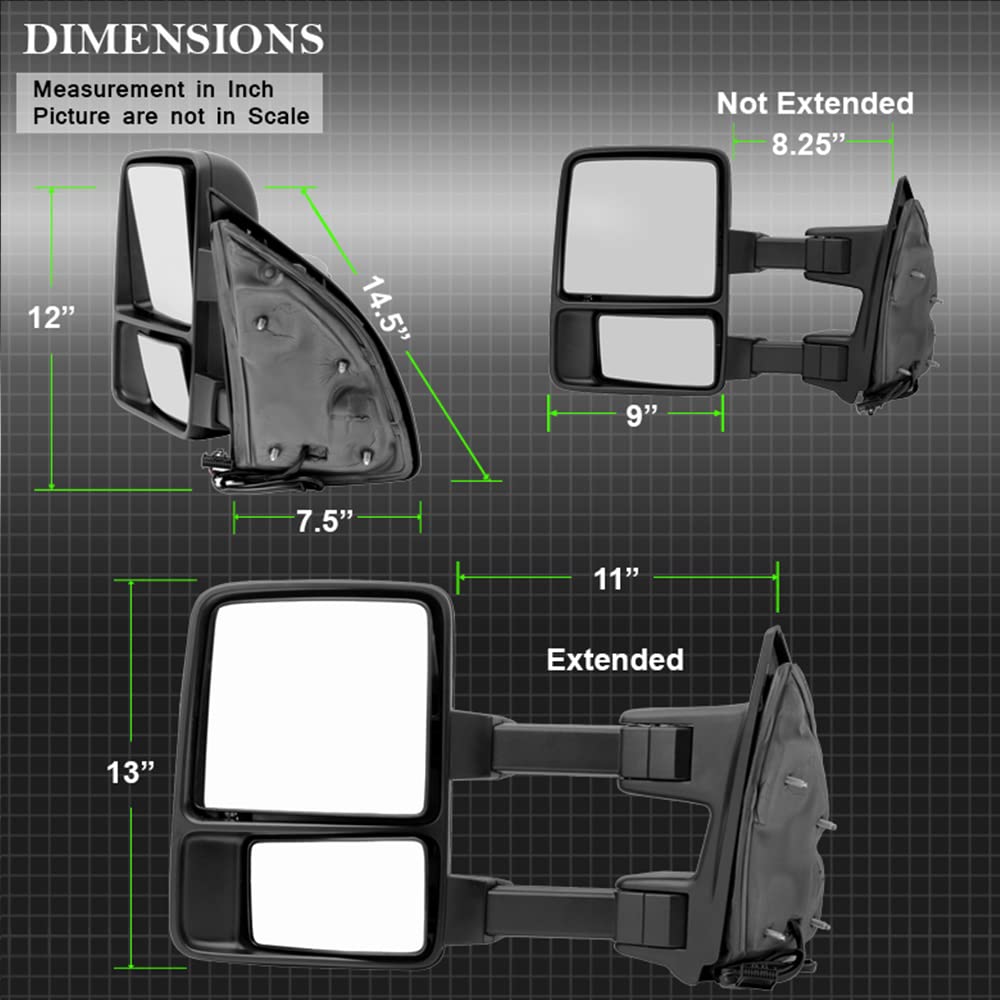 ACANII - Telescoping Manual Non Heat Trailer Towing Mirrors LED Signal Left+Right For 2008-2016 Ford F250~F550 SuperDuty