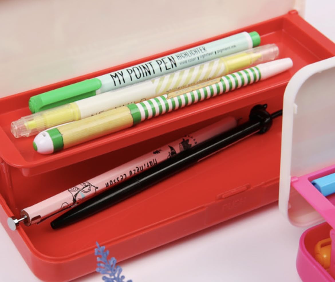 Bandal & Neoul KITTY's 2 Layer Levered Pencil Case - 2 Designs (Polka dots in red)