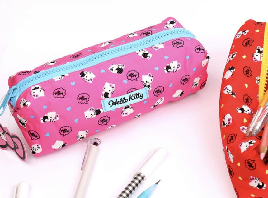 Bandal & Neoul Kitty's Pink & Red Writing Instrument Pouch with Bold Zipper (Pink)