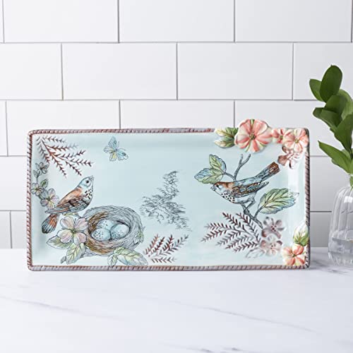 Fitz and Floyd English Garden Elongated Serving Tray, 13.25 Inch, Blue