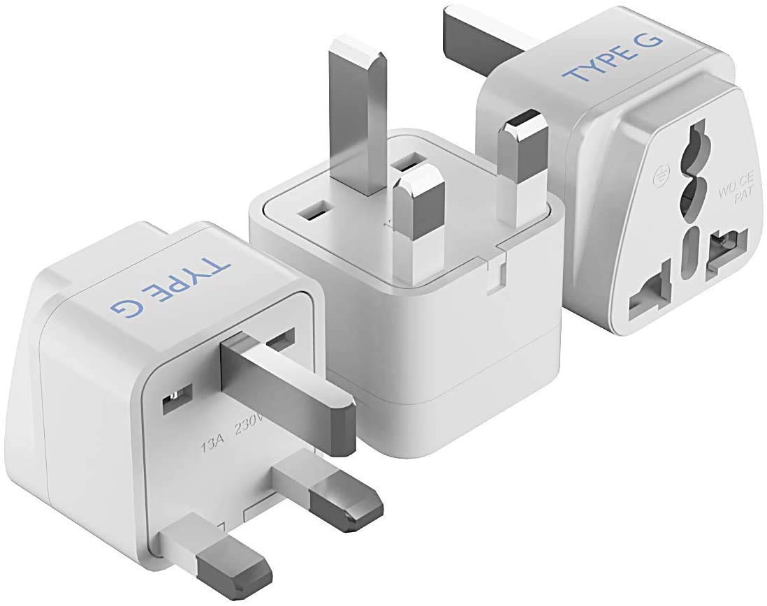 Ceptics UK, Hong Kong, Ireland, UAE Travel Plug Adapter (Type G) - 3 Pack [Grounded & Universal] (GP-7-3PK), White, Standard
