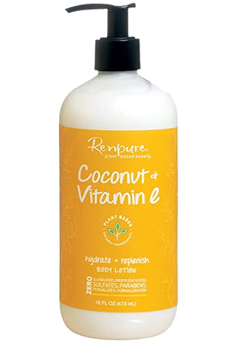Renpure Plant-Based Body Lotion for Dry Skin – Coconut Oil, Aloe Vera & Vitamin E Oil for Skin – Hydrating, Lightweight Natural Body Lotion & Fast Drying Body Moisturizer Cream, 16 Fl. Oz.