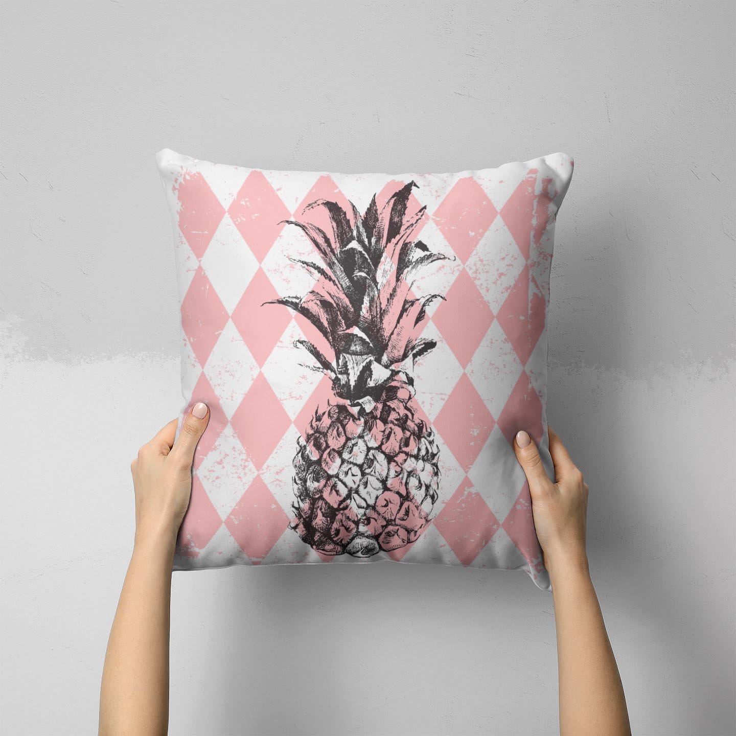 iiRov Summer Design Ink-Fuzed Decorative Throw Pillow - Tropical Summer Pink Pineapple v1