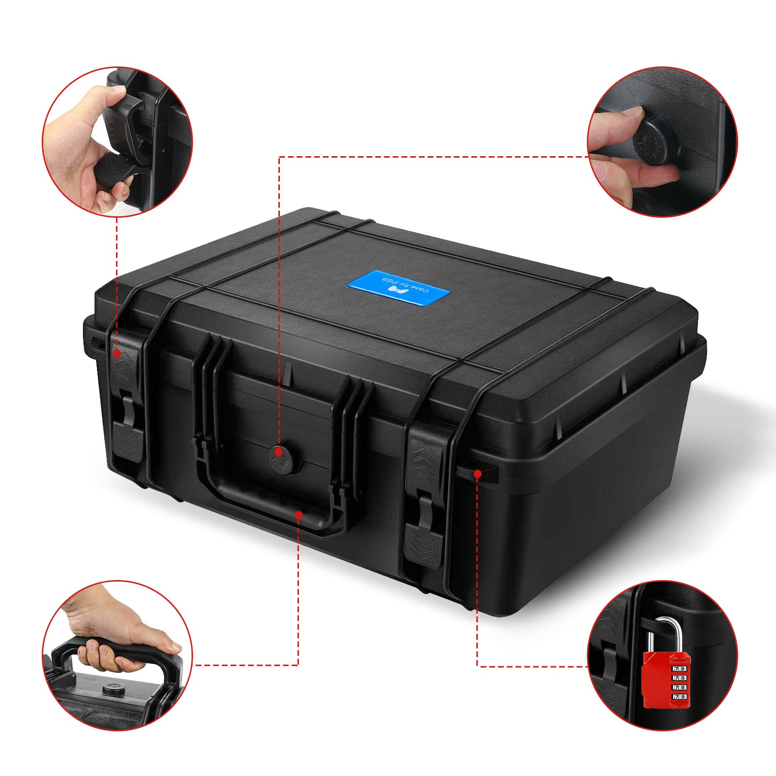 AGEISQOR Premium Carrying Case for PS5 -Travel Hard Case Fits PlayStation 5 Console Controllers Games Cables-PS5 Case with Customized Foam for Both Disc and Digital Versions, Red