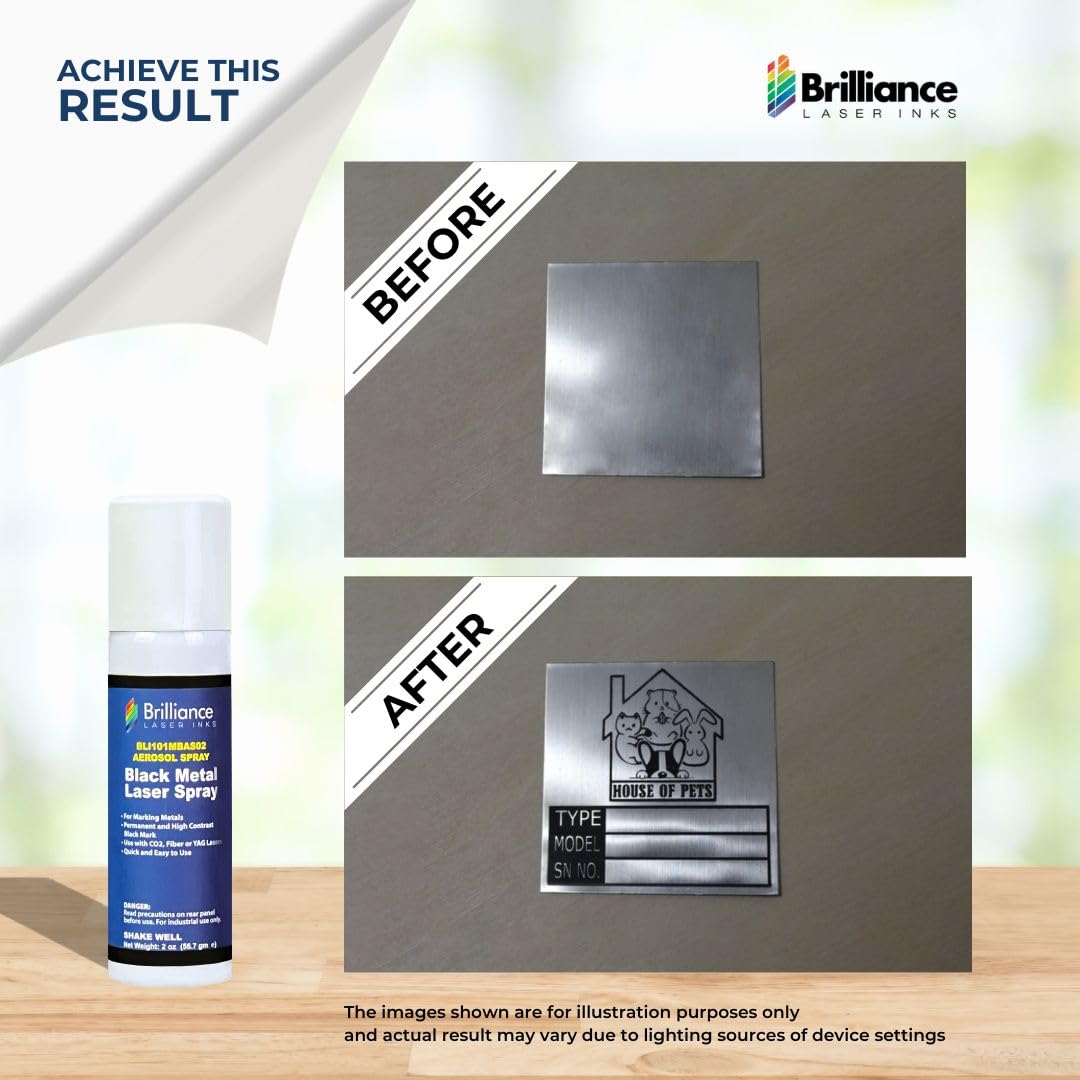 Brilliance Laser Inks 2 Oz Aerosol Black Laser Marking Spray for High Contrast Metal Marks | Permanent and Durable Metals Ink for Fiber, YAG, Diode, and CO2 Laser Engraver