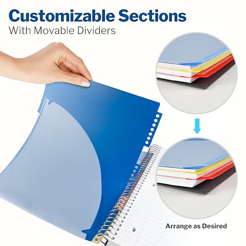 CRANBURY 3-Subject Notebook College Ruled - 300 Pages (150 Sheets) Spiral Notebook 8.5 x 11 with Pockets, Dividers, Tabs, Dual Plastic Covers, School Supplies Multi Subject Notebook