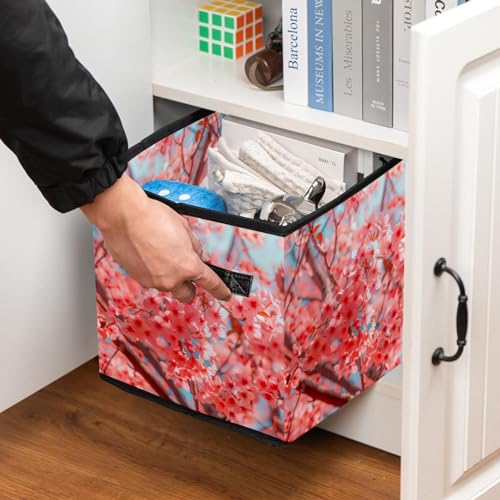 KQNZT Storage Cubes, Storage Baskets for Organizing, Fabric Storage Cubes Closet Organizer for Home, Cherry Blossom Pink Sakura Flower Spring, Foldable Storage Cubes