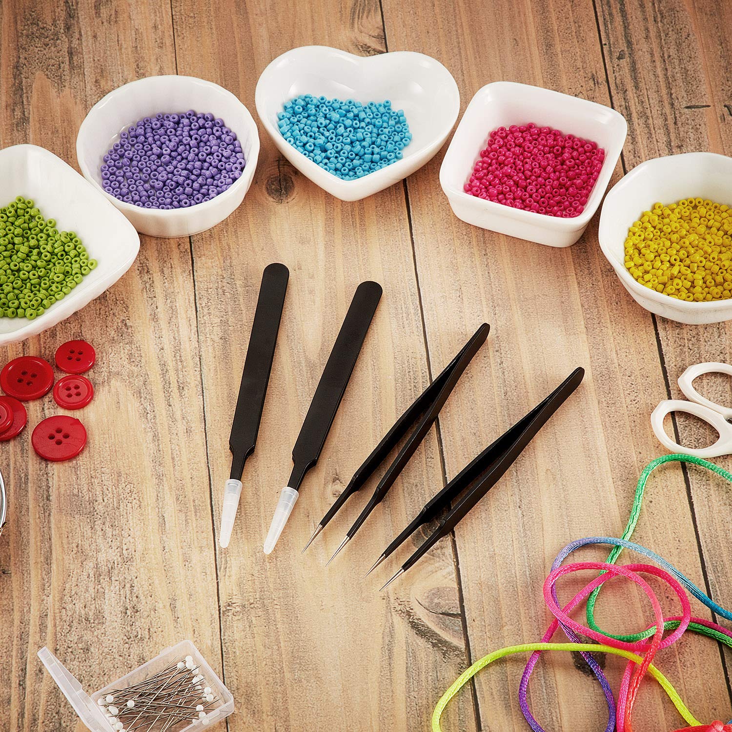 Mini Bead Tweezers Fuse Bead Tweezers Craft Beading Tweezers for Manual DIY Craft Supplies (8 Pieces)