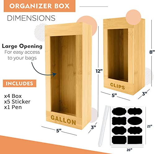 DIOZYRA Ziplock Bag Storage Organizer for Kitchen Drawer, Premium Bamboo Plastic Bag Organizer, Food Storage Bag Holders Suitable for Gallon, Quart, Sandwich and Snack Variety Size Bag