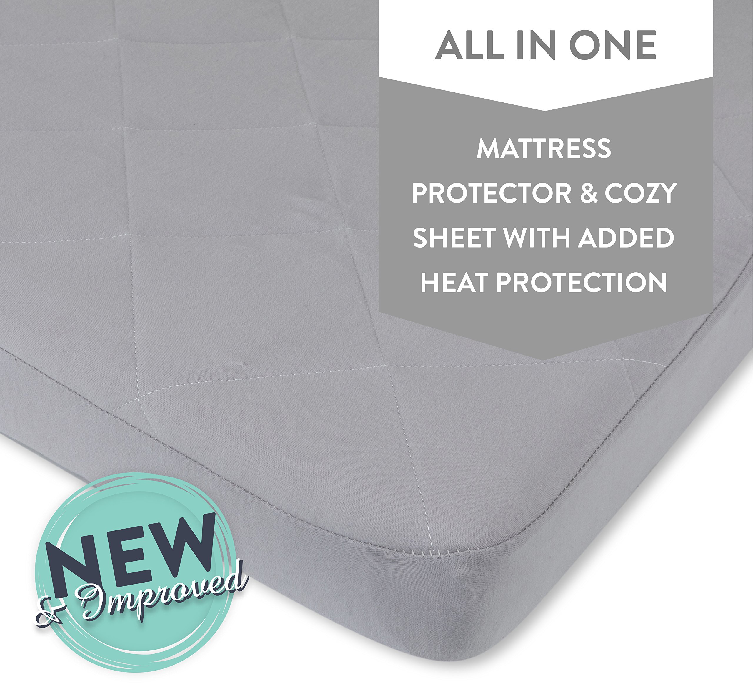 Ely's & Co. Patent Pending Waterproof Cotton Quilted Pack n Play Sheet | Mini Crib Sheet | All in one Mattress Pad Cover and Cozy Sheet, Grey