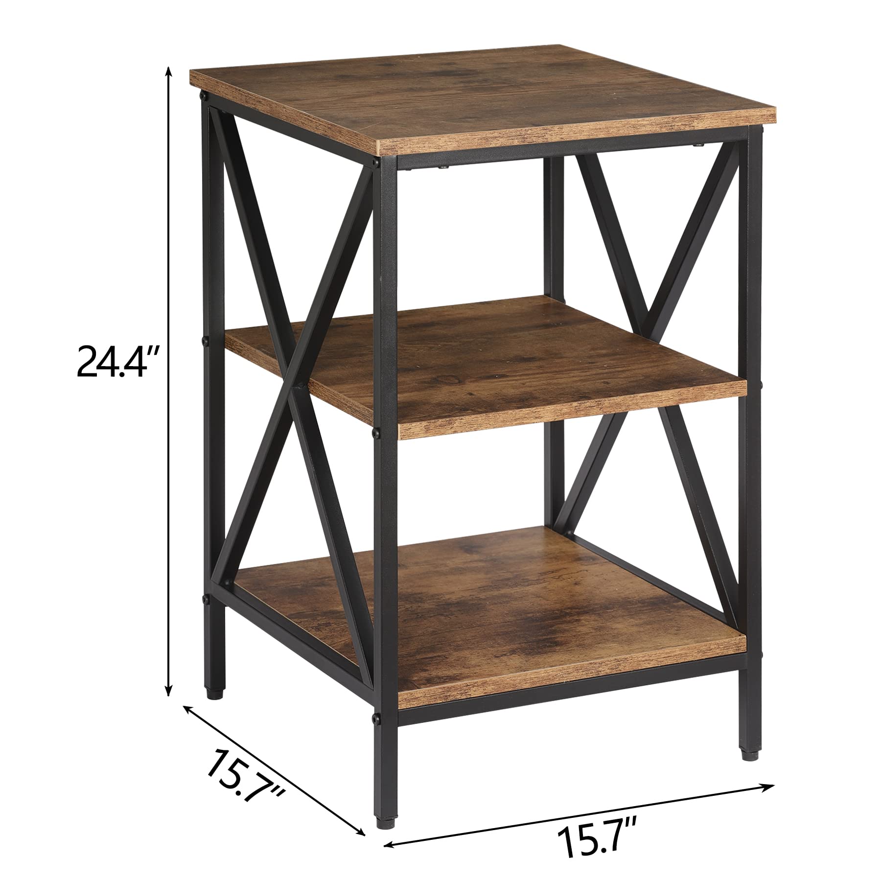 ZenStyle End Table 3-Tier X-Design Side Table with Storage Shelves Sofa Side Table Storage Organizer Display for Living Room, Bedroom, Office, Nursery Room, Brown