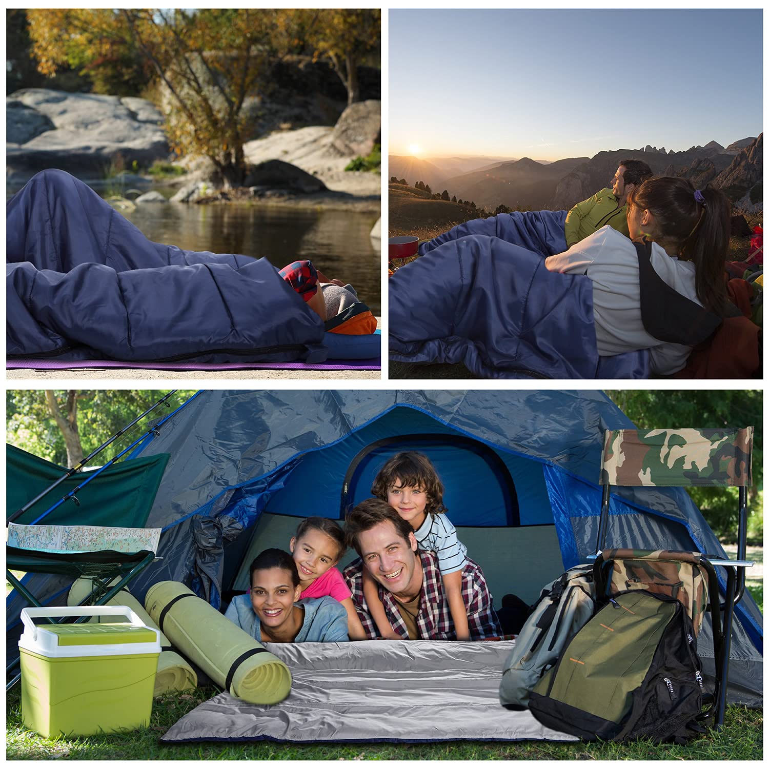 AGEMORE Double Sleeping Bag for Camping, Backpacking Or Hiking, Lightweight Waterproof 2 Person Sleeping Bag with 2 Pillow, Queen Size Sleeping Bag for Adults Or Teens, Truck or Tent (6LB Blue)