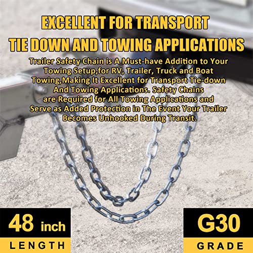 AYMMIC 1/4'' x 48''Trailer Safety Chain with 2 Latches S Hook,3,500Lbs Capacity,G30,Secures Tow Vehicle to Trailer,for RV, Trailer, Truck,and Boat Towing
