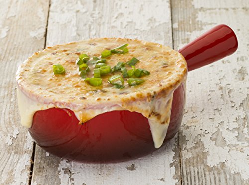 KooK French Onion Soup Crocks, Ceramic Bowls, Broil, Oven, Microwave and Dishwasher Safe, for Cereal, Soups, Casseroles, with Handle, Stoneware, 15 oz, Set of 4, Red Ombre
