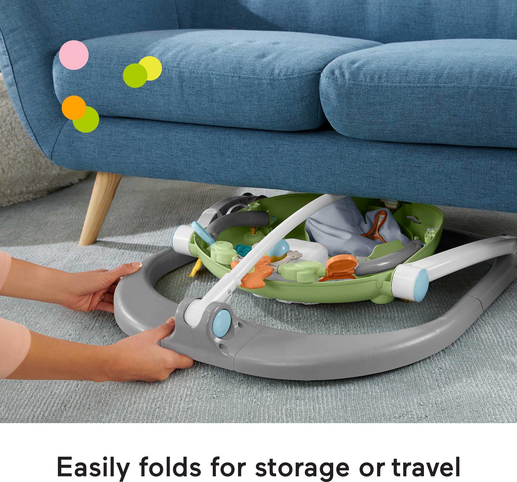 Fisher-Price Baby Bouncer SpaceSaver Jumperoo Activity Center with Lights Sounds and Folding Frame, Sweet Snugapuppy