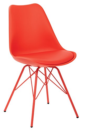 OSP Home Furnishings Emerson Polyurethane Seat Armless Visitors Chair with Chrome Legs, Red