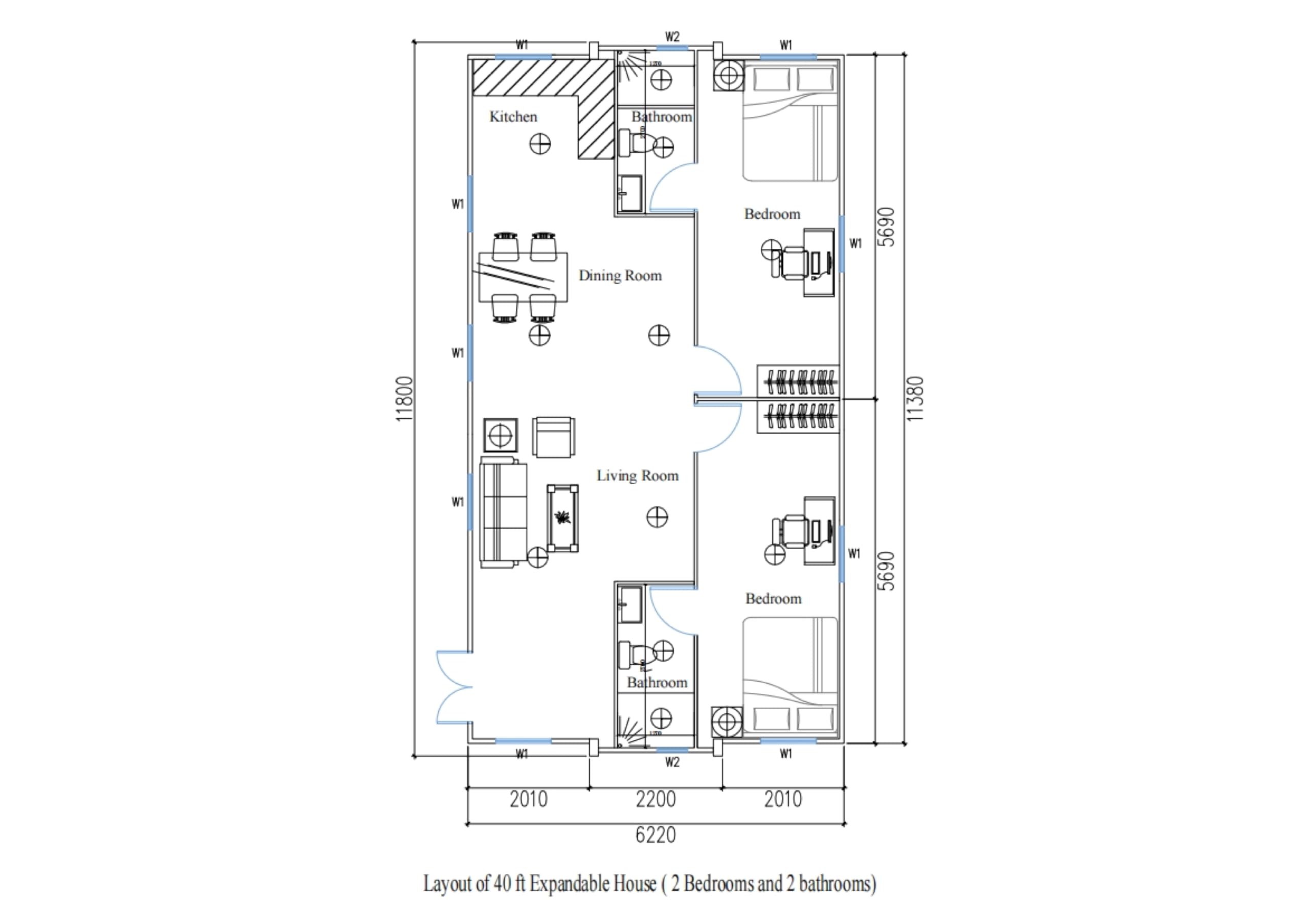 Almaro 40ft x 20ft Prefab Tiny Homes for Sale β Mobile Foldable Houses, Prefabricated Homes with Bathroom and Kitchen, Compact Living Solutions (40ft 2 Beds)