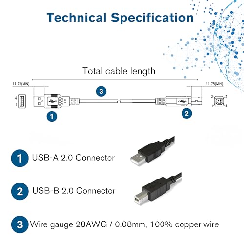C2G USB Cable, USB 2.0 Cable, USB A to B Cable, 9.84 Feet (3 Meters), Black, Cables to Go 28103