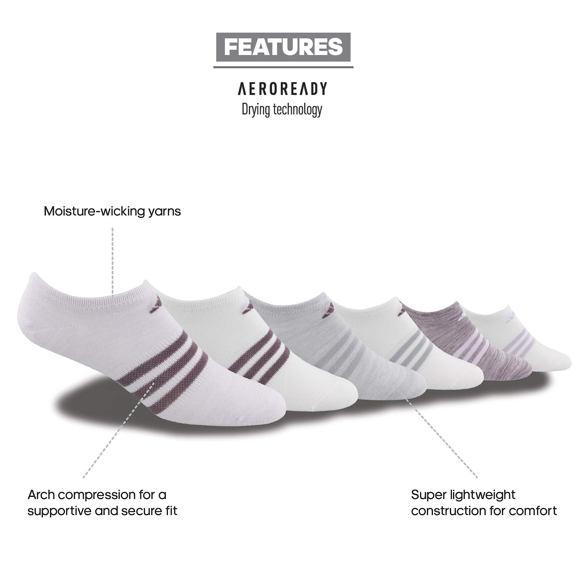 adidas Women's Superlite 6-Pack No Show, Purple Tint-White Space Dye/Legacy Purple White-Clear Onix Space Dye/C, Medium
