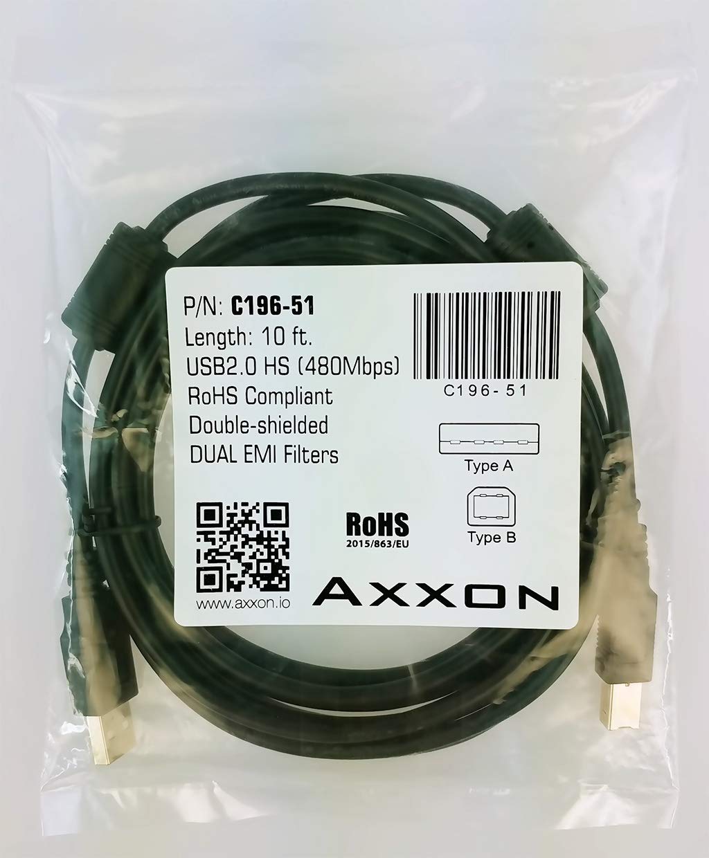 Softio AxxonPremier USB 2.0 HS Cable - A-Male to B-Male Cord - 10 Feet (3 Meters)