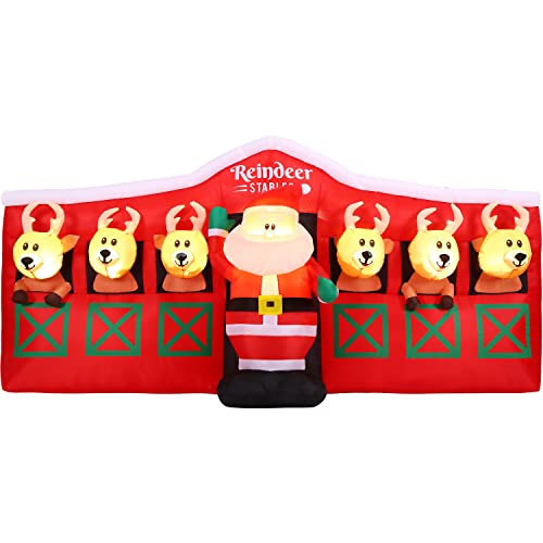 Christmas Time 4-Ft. Inflatable Santa Claus in a Reindeer Stable with LED Lights | Festive Holiday Blow-Up Decorations |Blower, Stakes, Ropes, and Storage Bag Included | CT-RDRSTBLE041-L, Red