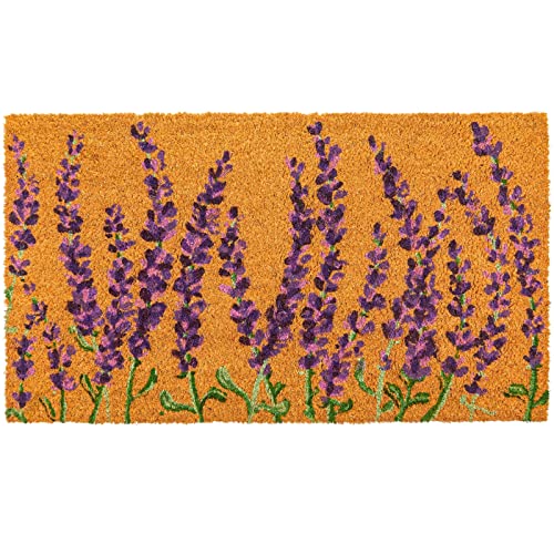 Juvale Floral Spring Coir Door Mat for Front Door, Entryway, 17x30 Lavender Flower Outdoor Welcome Mat for Garden, Garage, Patio, Home, Porch Decor, Coco Coir Doormat