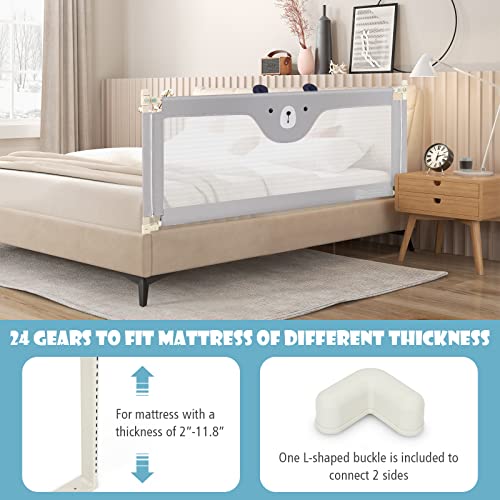 GLACER Bed Rail for Toddlers, 77β Extra Long, Height Adjustable Baby Bed Rail Guard with One-Side Lifting Design, Double Safety Locks, Safety Bed Guardrail for Kids with Side Storage Pocket (Bear)