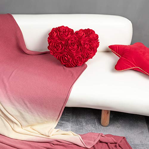 JWH 3D Flower Throw Pillow Cover Aesthetic Decorative Romantic Accent Pillow Case Heart Shaped Cushion Handmade Pillowcase for Girls Bed Bedroom Couch Gift 14x16 Inch Red