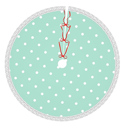 Christmas Tree Skirt 48" - Green Polka Dots Printed Tree Skirt with Tassel Xmas Tree Decoration for Christmas Holiday