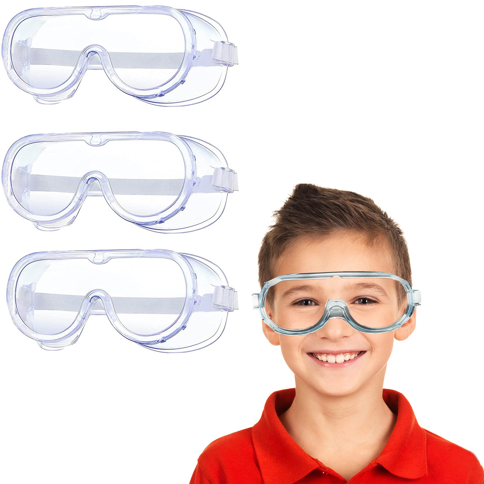 ABUDDER Kid Safety Goggles, Boys Girls Protective Goggles Crystal Clear Eye Protection 3 Pieces