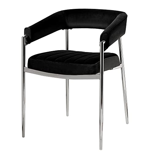 Bekrvio Dining Chairs Set of 2 Kitchen Dining Room Chairs with Arms and U-Shape Backrest, Mid Century Modern Living Room Accent Chair, Velvet Upholstered Kitchen Chairs with Metal Chrome Legs, Black