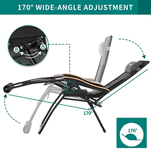 UDPATIO Zero Gravity Chair Set of 2 XL 30In Oversized Outdoor Anti Gravity Chairs Patio Lounge Folding Adjustable Chair with Cup Holder Foot Pad & Padded Headrest, Support 500lbs