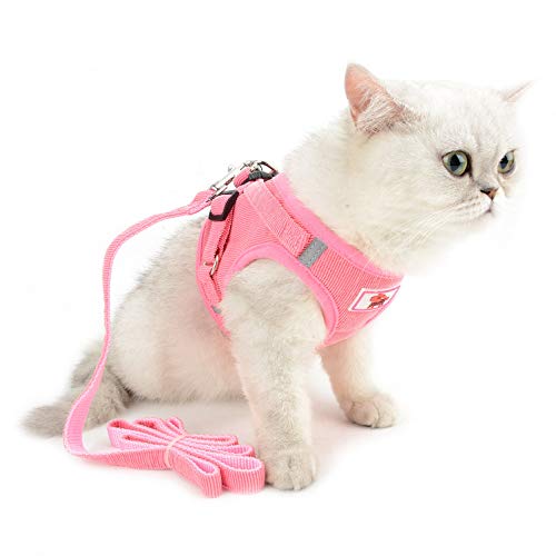 SELMAI Comfortable Cat Harness and Leash Kitten Vest No Pull No Choke Escape Proof Soft Mesh Reflective for Puppy Extra-Small/Small Dogs Walking Corduroy Jacket Adjustable Breathable Lightweight