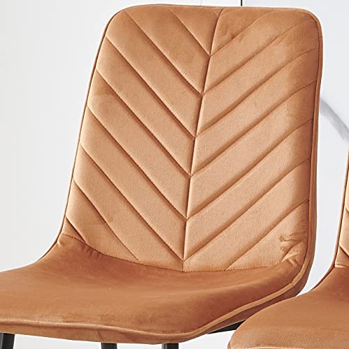 BELIFEGLORY Occasional Velvet Dining Chairs Set of 4 Upholstered Grid Pattern Dining Room Chairs Accent Office Reception Chairs Padded Seat with Black Metal Legs for Kitchen Restaurant (Orange)