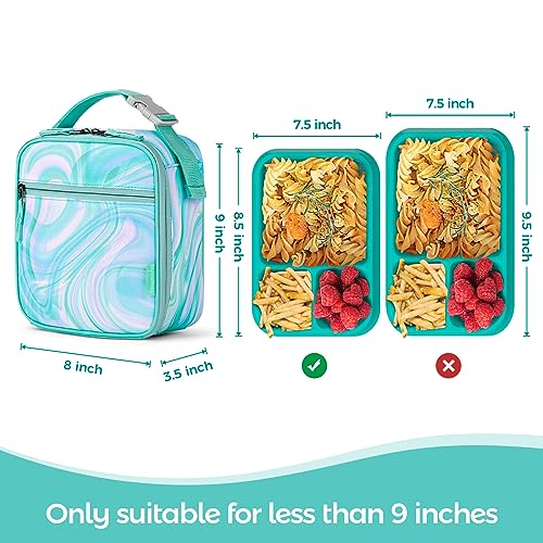 Choco Mocha Girls Lunch Box for School, Green Marble Lunch Bag for Kids